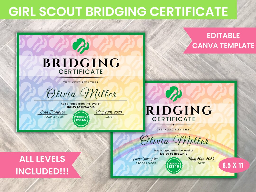 Girl Scout Rainbow Bridging Certificate for All Levels Girl Scout ...
