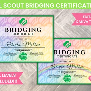 Girl Scout Rainbow Bridging Certificate for All Levels Girl Scout ...