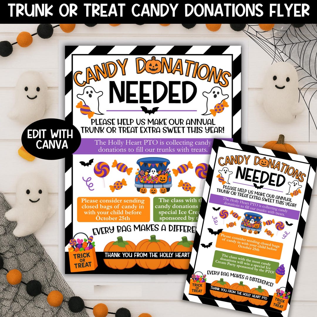 Halloween Trunk or Treat Candy Donation Flyer Bundle: School Church ...