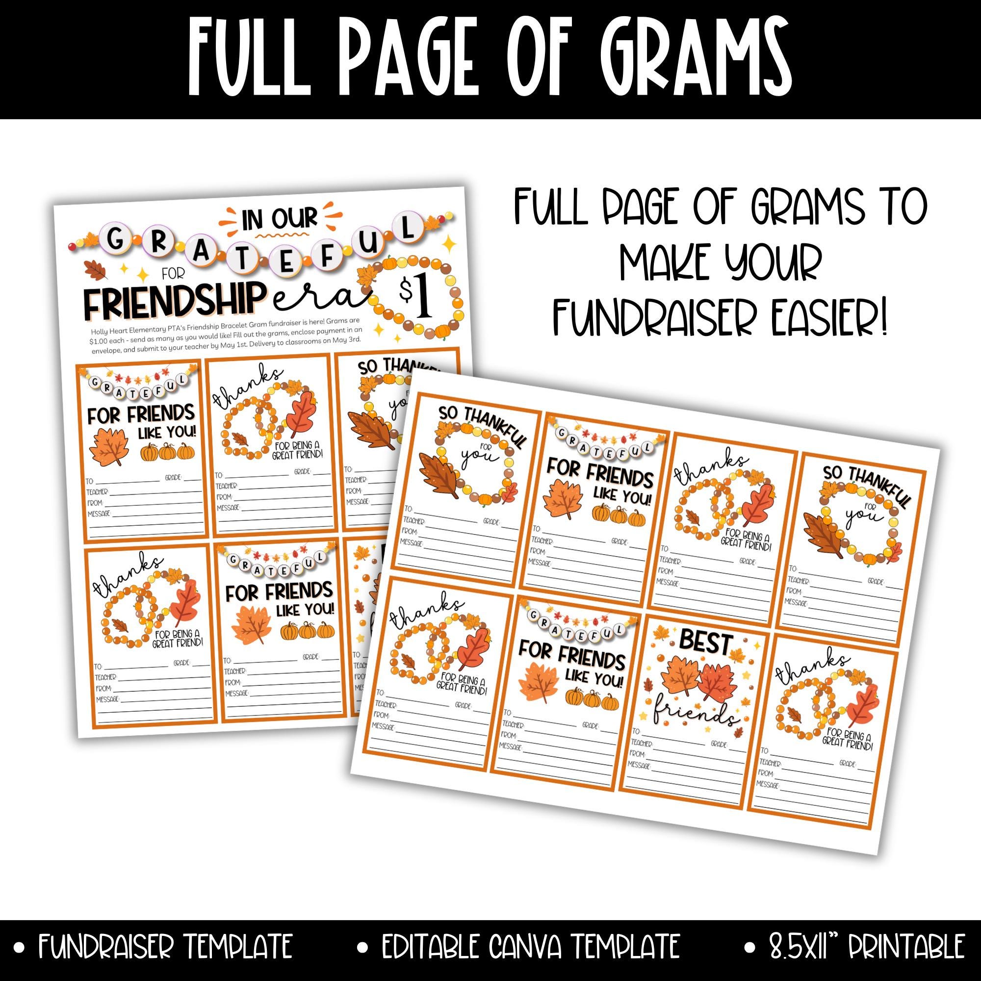 Gratitude Gram Bracelet Fundraiser Flyers Template, Grateful Era Grams ...