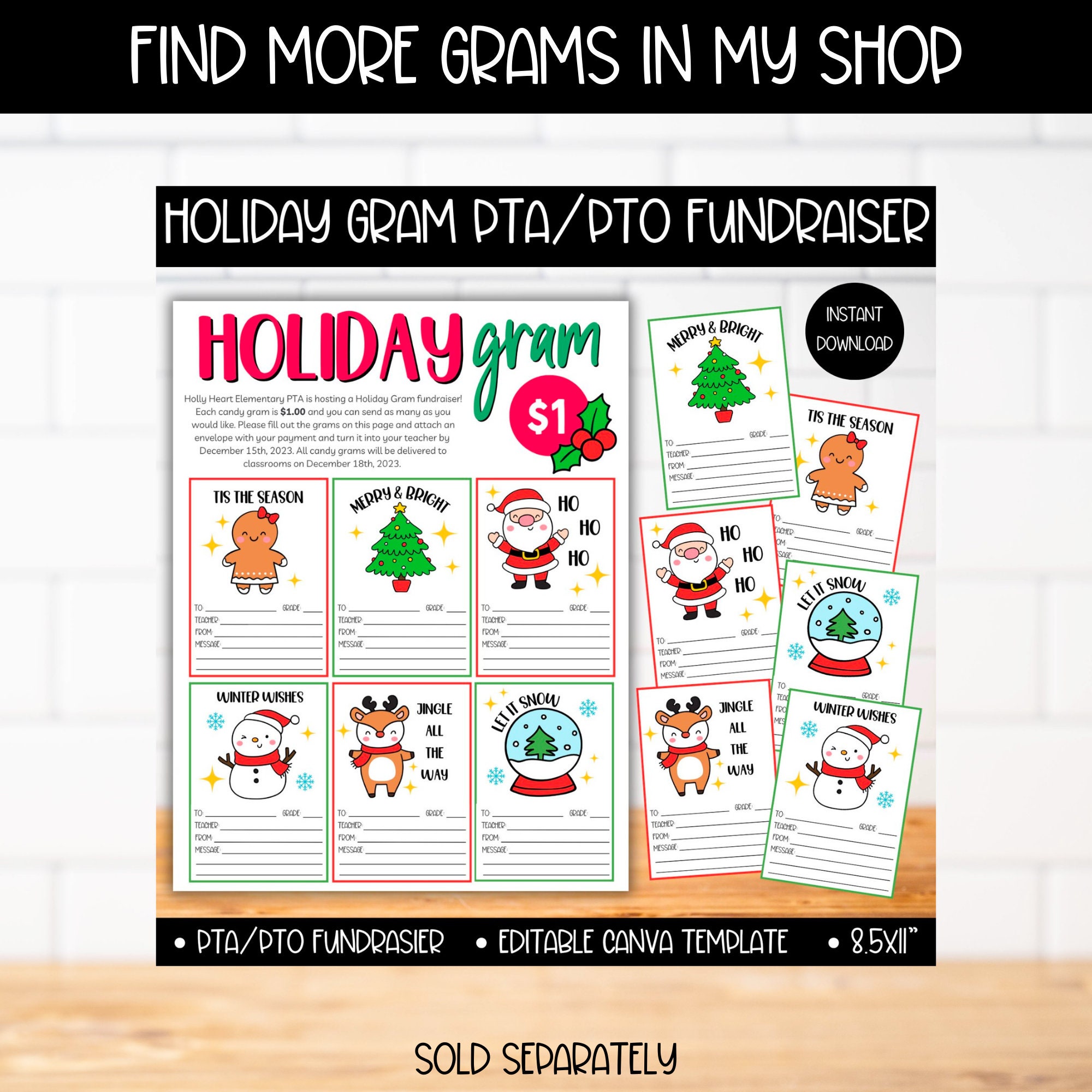 PTA PTO Retro Christmas Holiday Gram Fundraiser Flyer Template, Winter ...