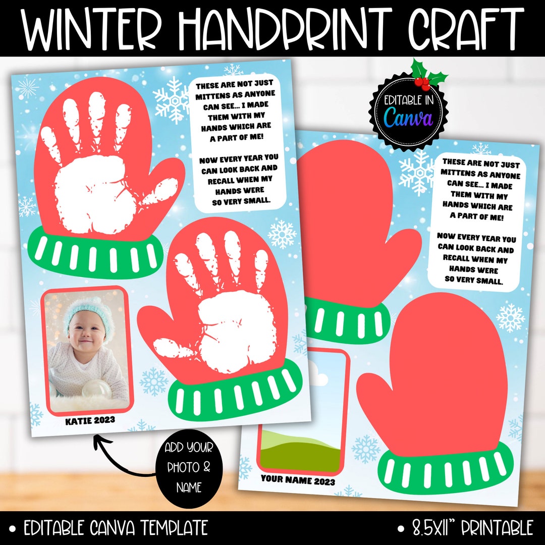 Christmas Mitten Handprint Craft Poem, Holiday Handprint Art Keepsake ...