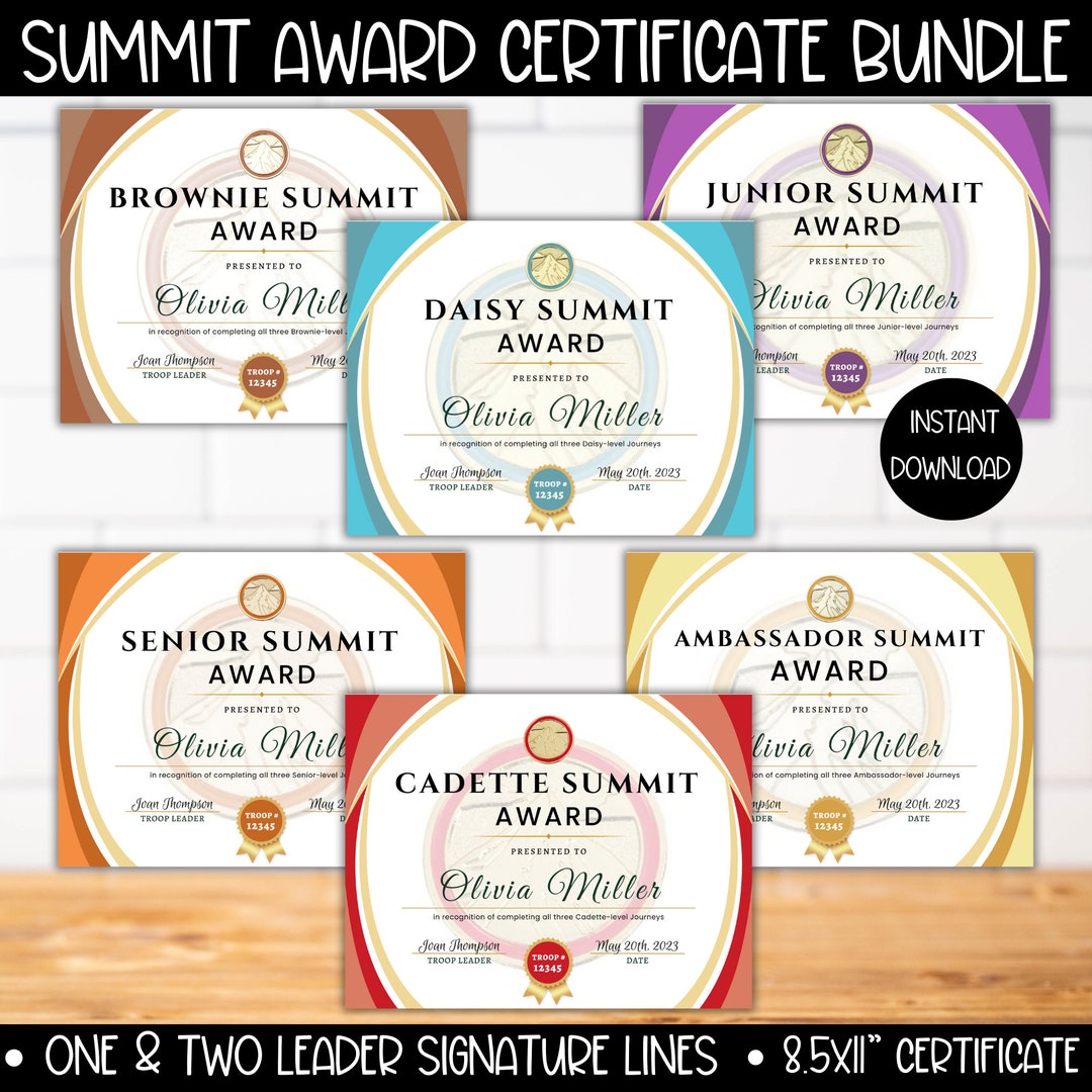 Girl Scout Summit Award Certificate Bundle Template Girl - Etsy
