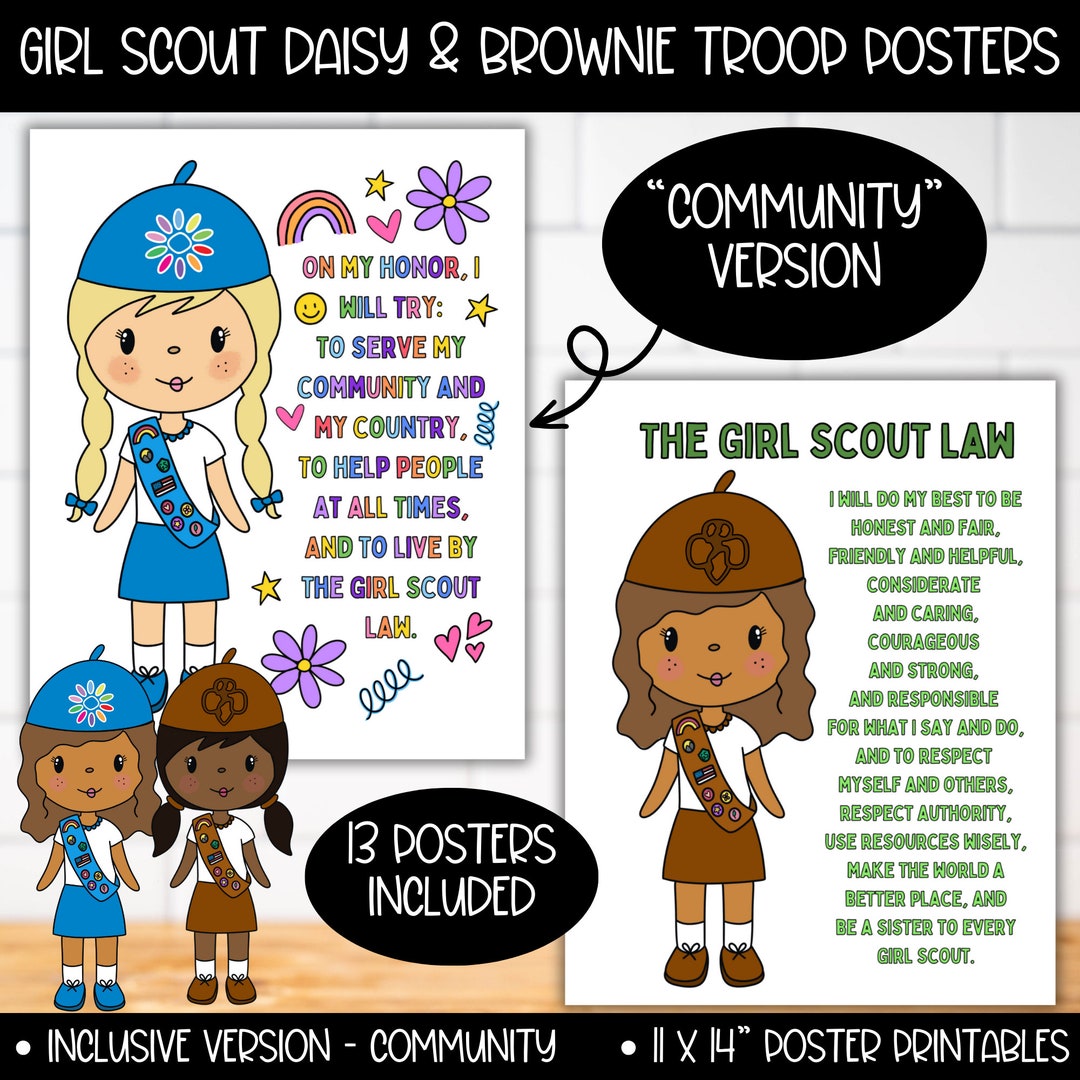 2024 11x14 Inclusive Girl Scout Daisy Brownie Troop Promise GS Law ...