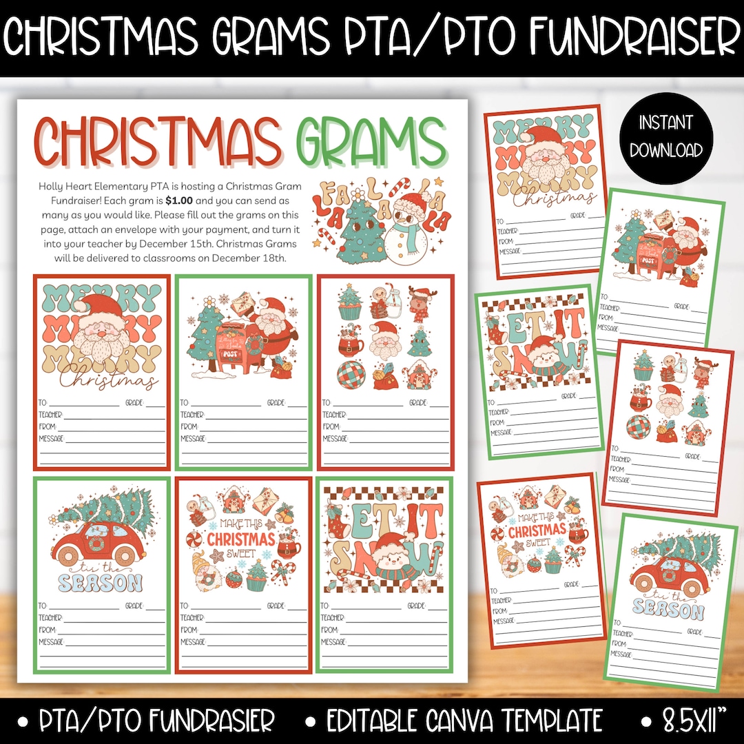 PTA PTO Retro Christmas Holiday Gram Fundraiser Flyer Template, Winter ...