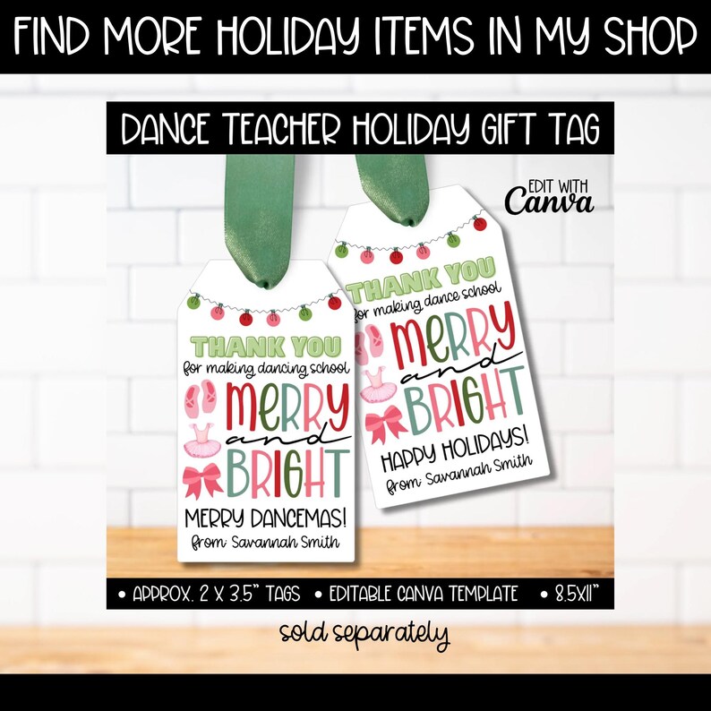 Pink Christmas School Era Gift Tag Card Template, Class Treat, Holiday ...