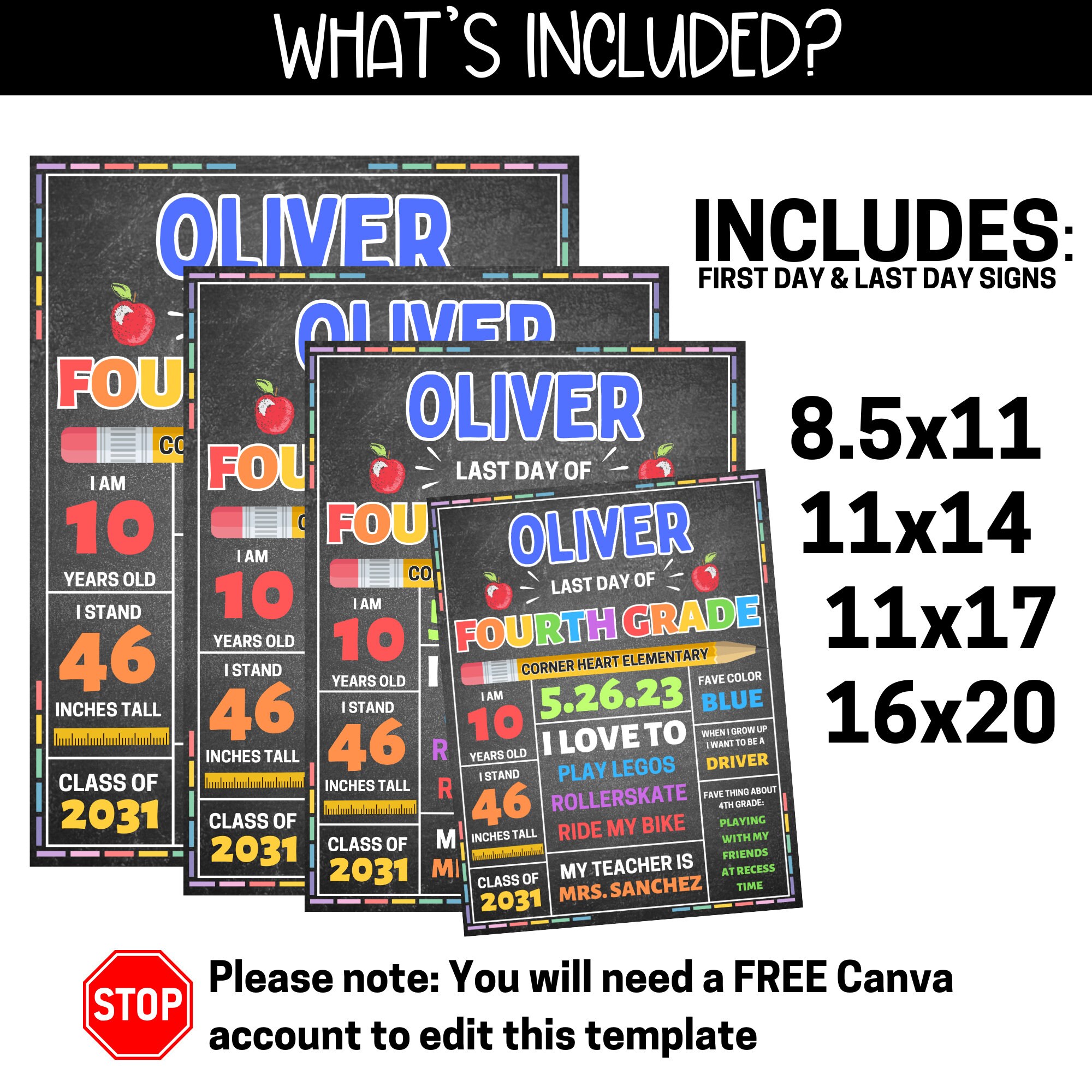 Editable Last Day of School Chalkboard Sign Kids Template Bundle, End ...