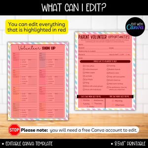 PTA Parent Volunteer Opportunities Sign up Sheet Flyer Template, PTA ...