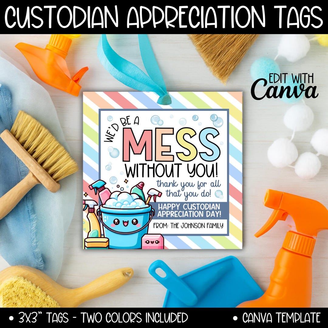 Custodians Appreciation Day Gift Tag Canva Template, Editable School ...
