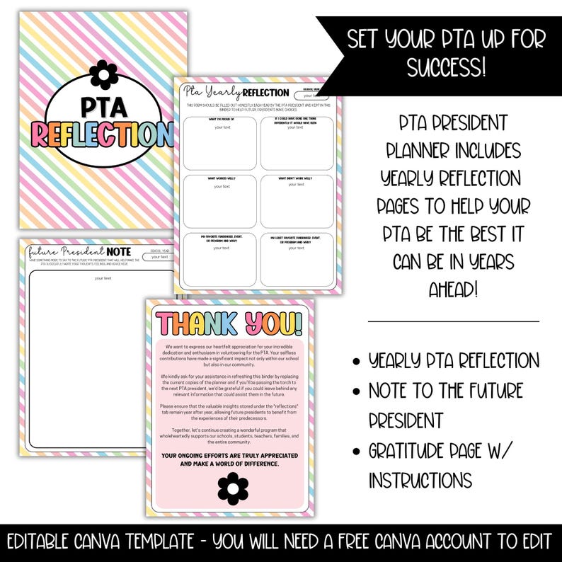 Editable PTA President Planner Canva Bundle, Back to School Organizer ...