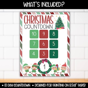 10 Day Christmas Countdown Advent Calendar Printable, Class Homeschool ...