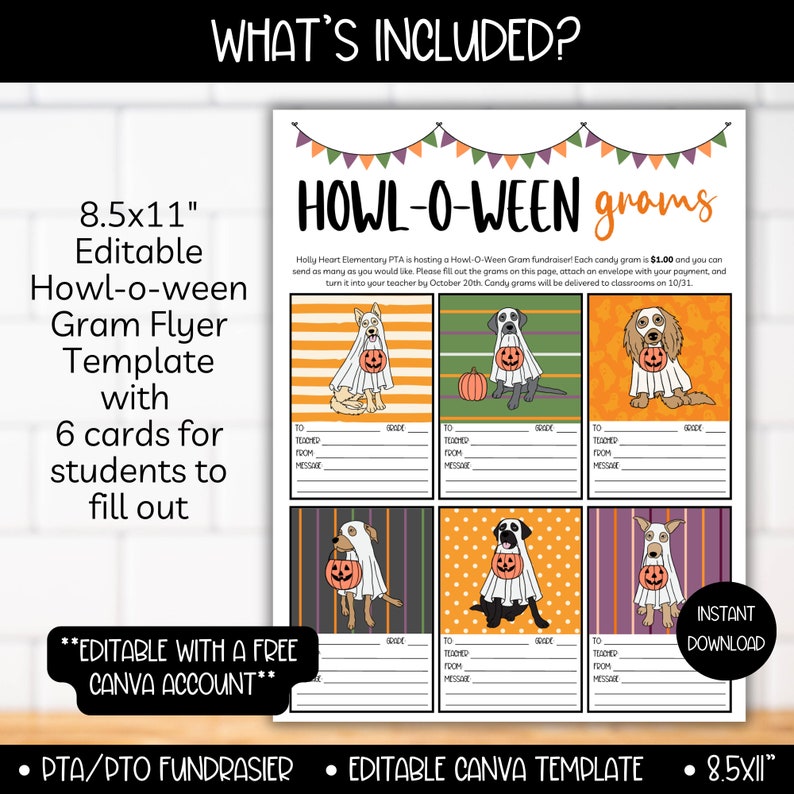 PTA PTO Howl-o-ween Gram Fundraiser Flyer Template, PTO School ...