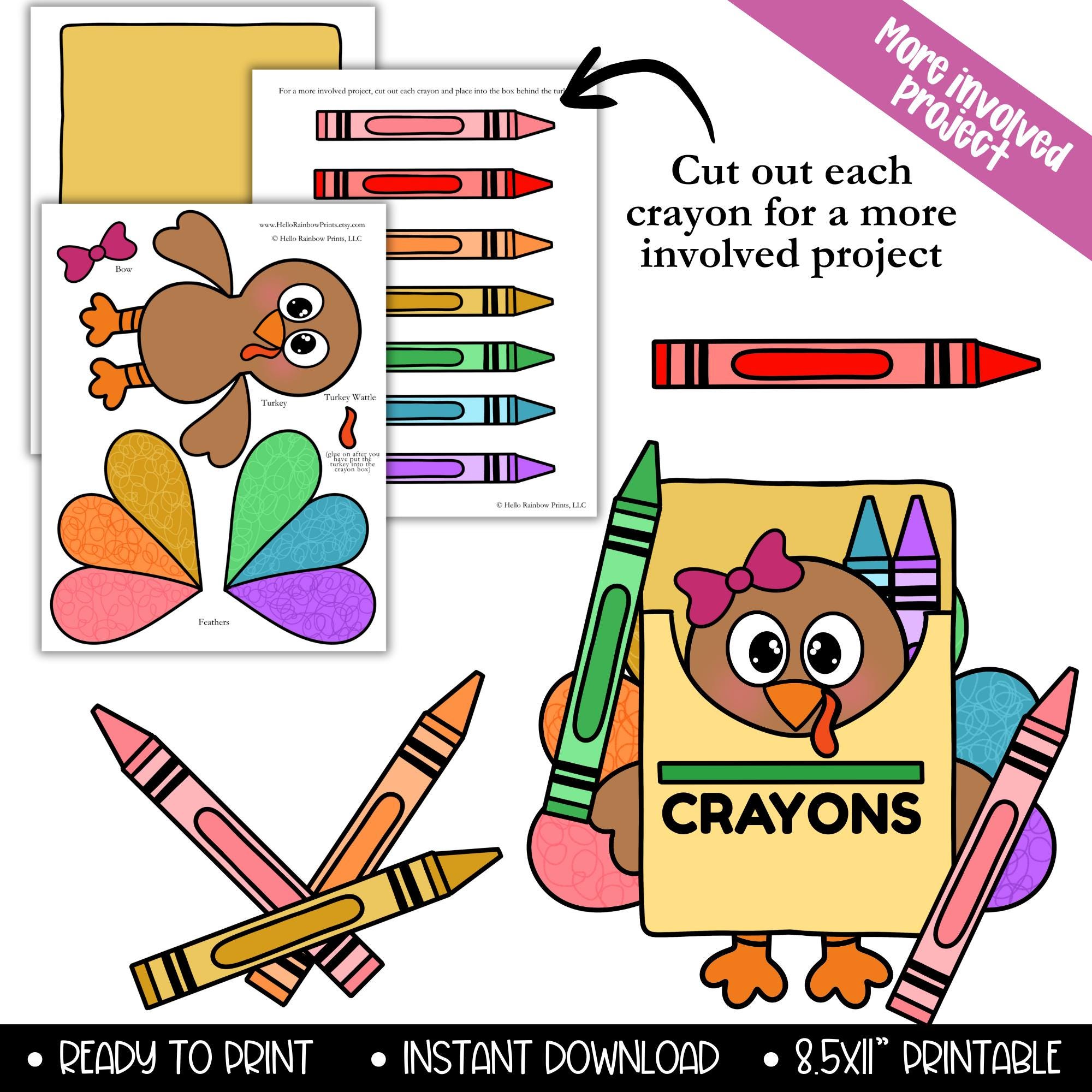 Crayon Turkey Disguise Project Printable, Thanksgiving Box of Rainbow ...