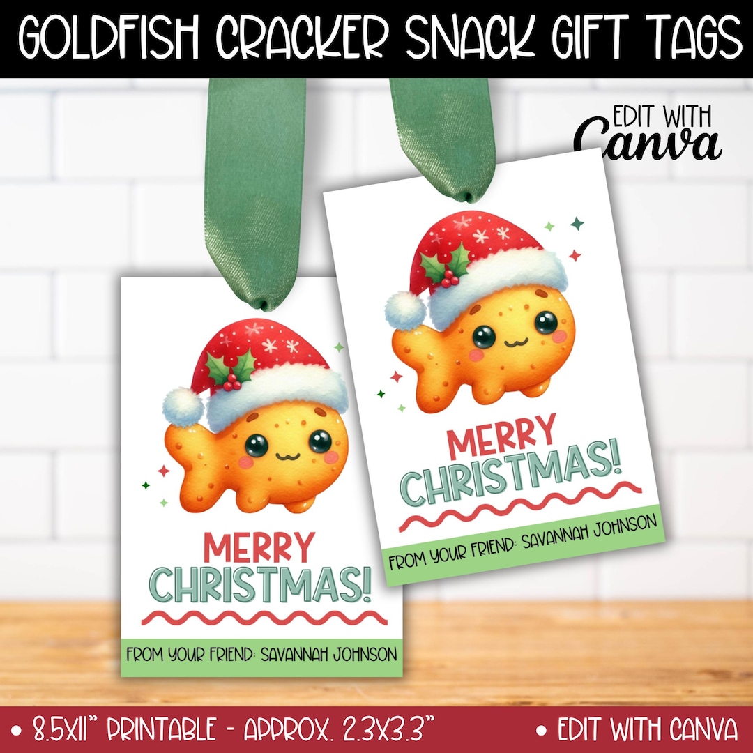 Christmas Goldfish Cracker Treat Gift Tag, Preschool Kid Teacher Class ...
