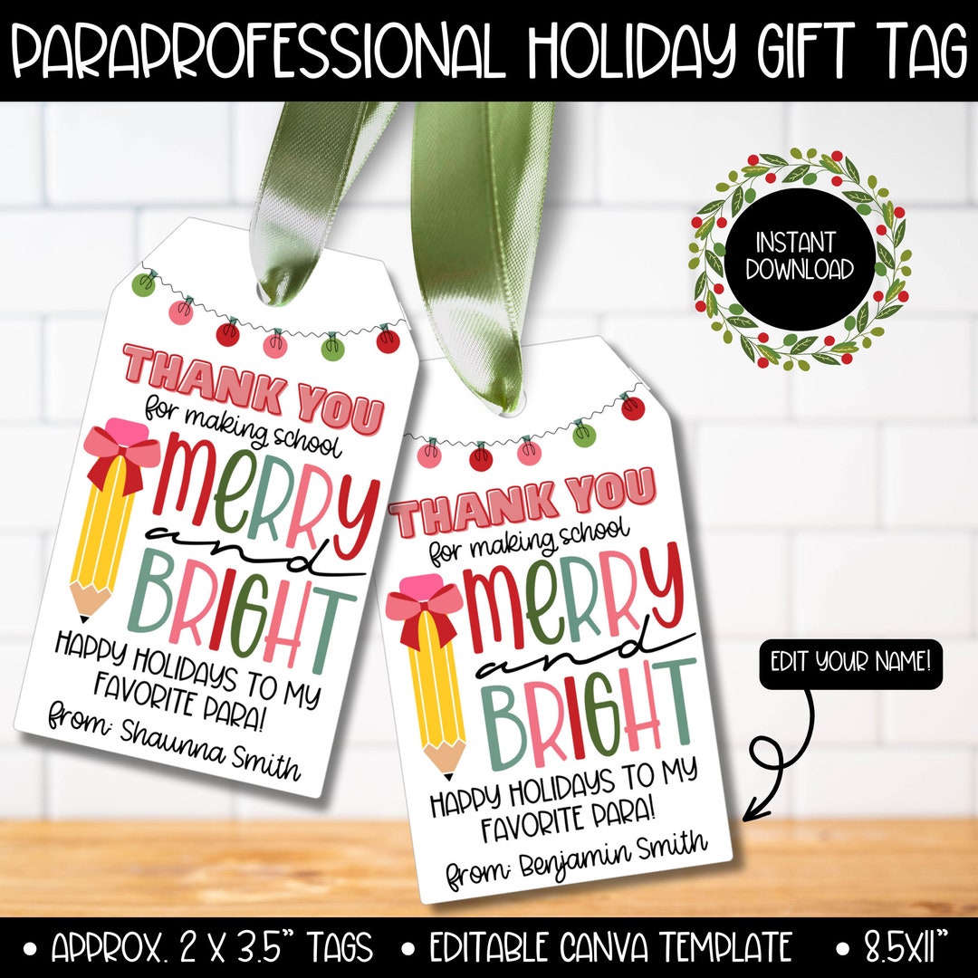 Paraprofessional Para Christmas Gift Tag Card, PTA PTO Teacher Para ...