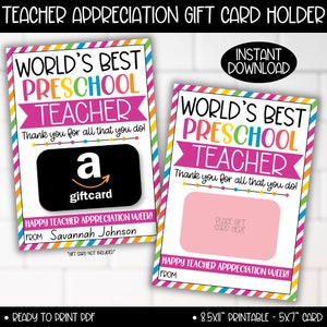 Preschool Teacher Appreciation Week Gift Card Holder, Pre School ...