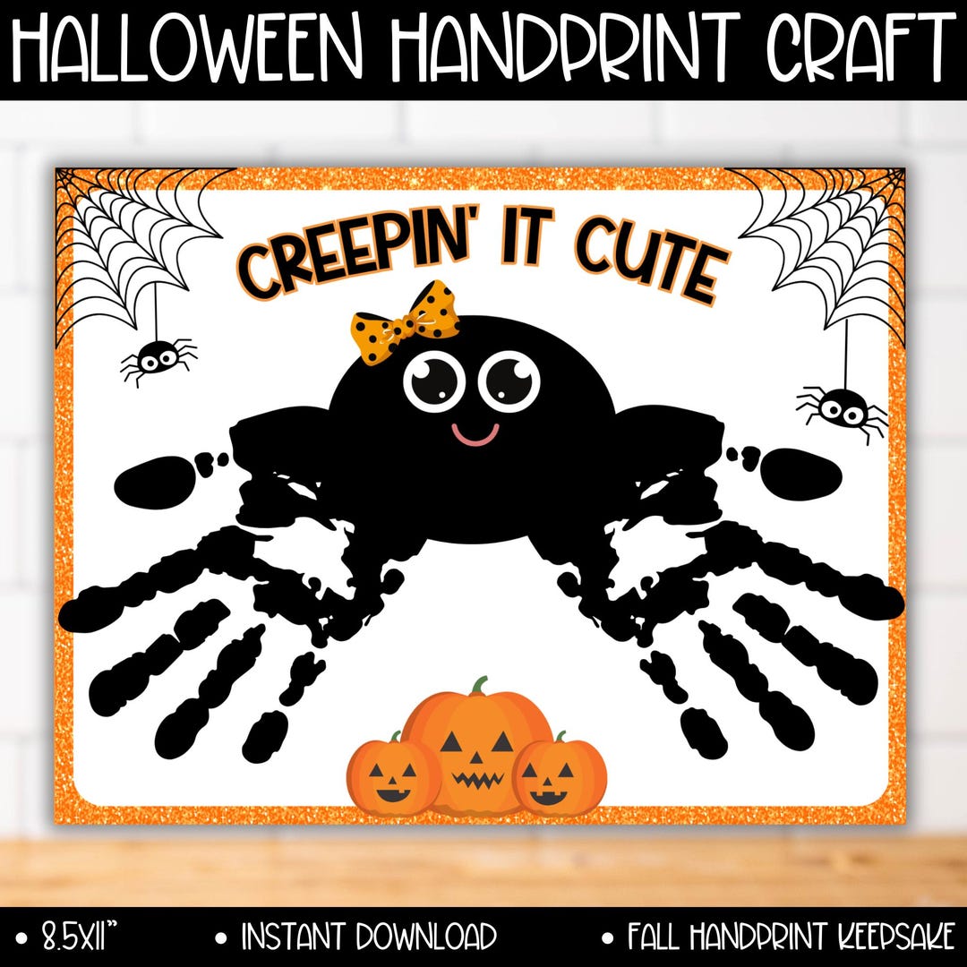 Halloween Spider Pumpkin Handprint Craft, Nursery Art, Baby Fall ...