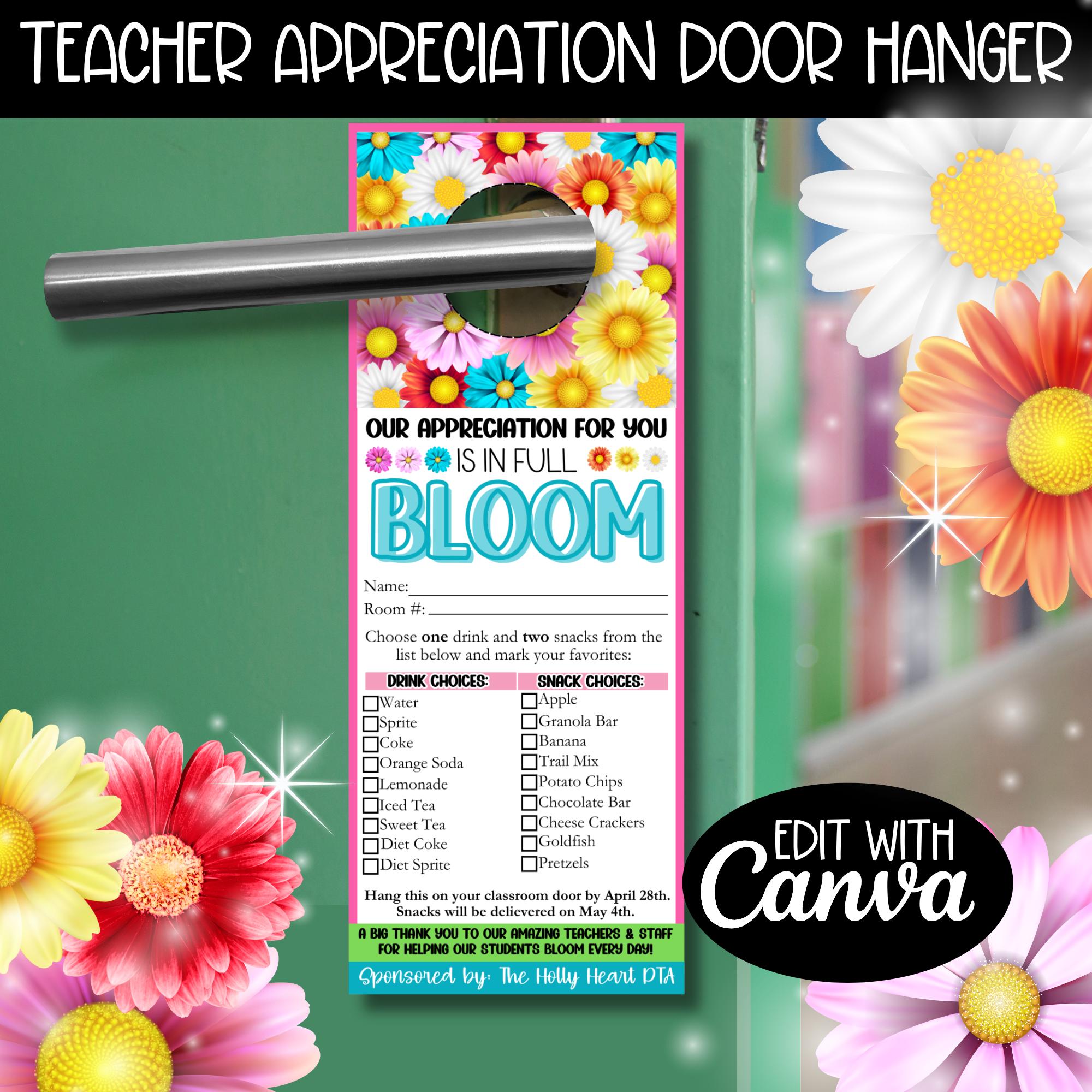 Bloom Flower Teacher Staff Appreciation Week Snack Food Door Hanger ...