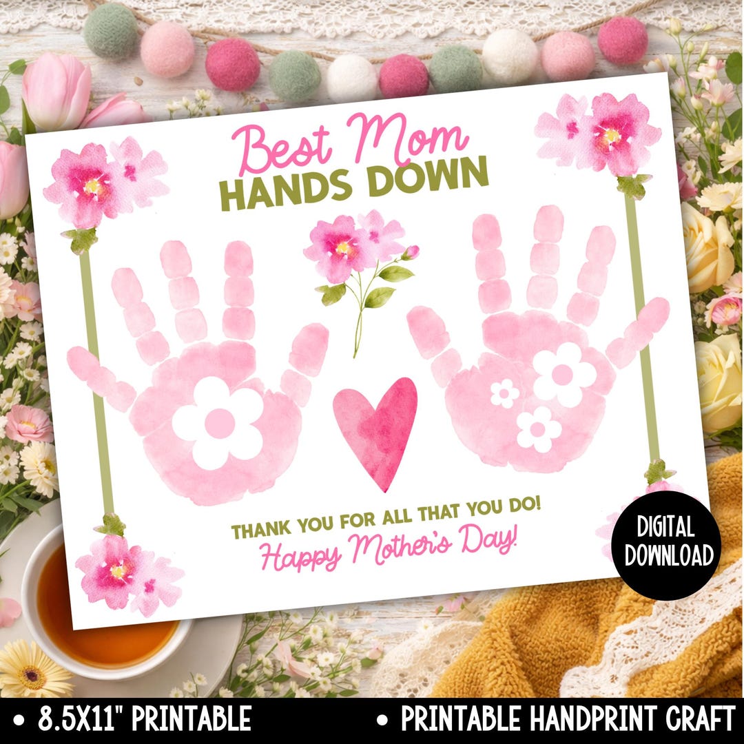 Mother’s Day Handprint Craft Printable, Preschool Toddler Hand Keepsake ...