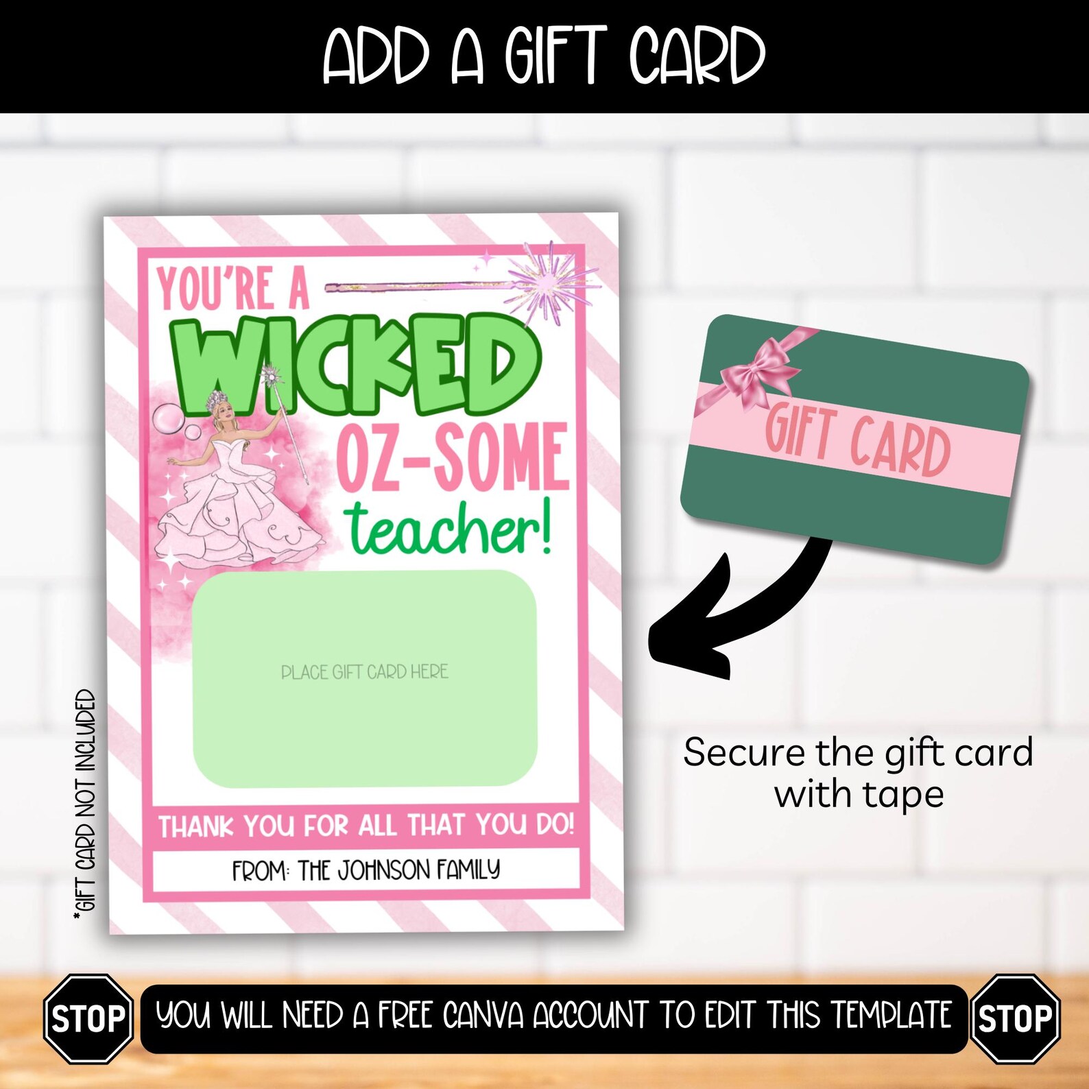 Wicked Teacher Appreciation Week Theme Gift Card Holder Canva Template ...