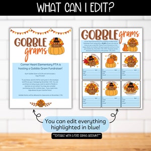 PTA PTO Gobble Gram Thanksgiving Fundraiser Flyer Template, School ...
