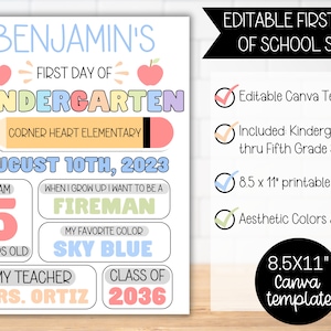 First Day of School Editable Printable Sign for Boy | 1st Day of School ...