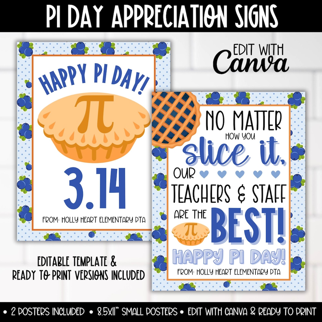 Editable Pi Day 3.14 Teacher Appreciation Printable Sign Posters ...