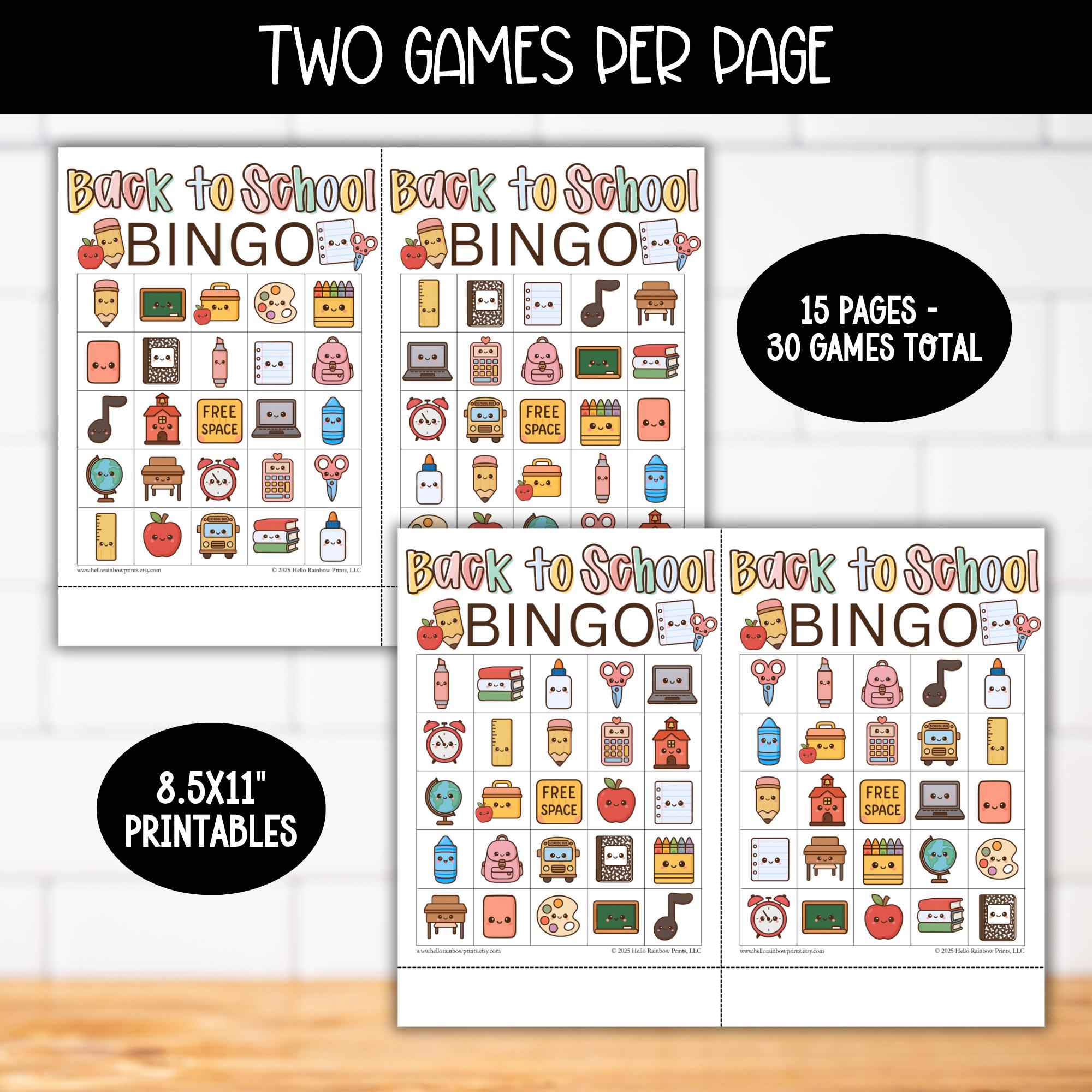 Back to School Bingo Game for Kids, Printable First Day of School Fun ...