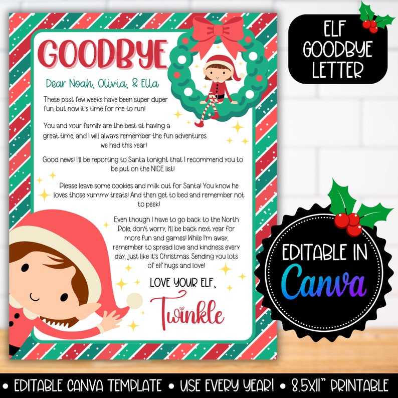 Elf Goodbye Letter, Elf Farewell Letter, Printable Elf Notes Prop, Elf ...