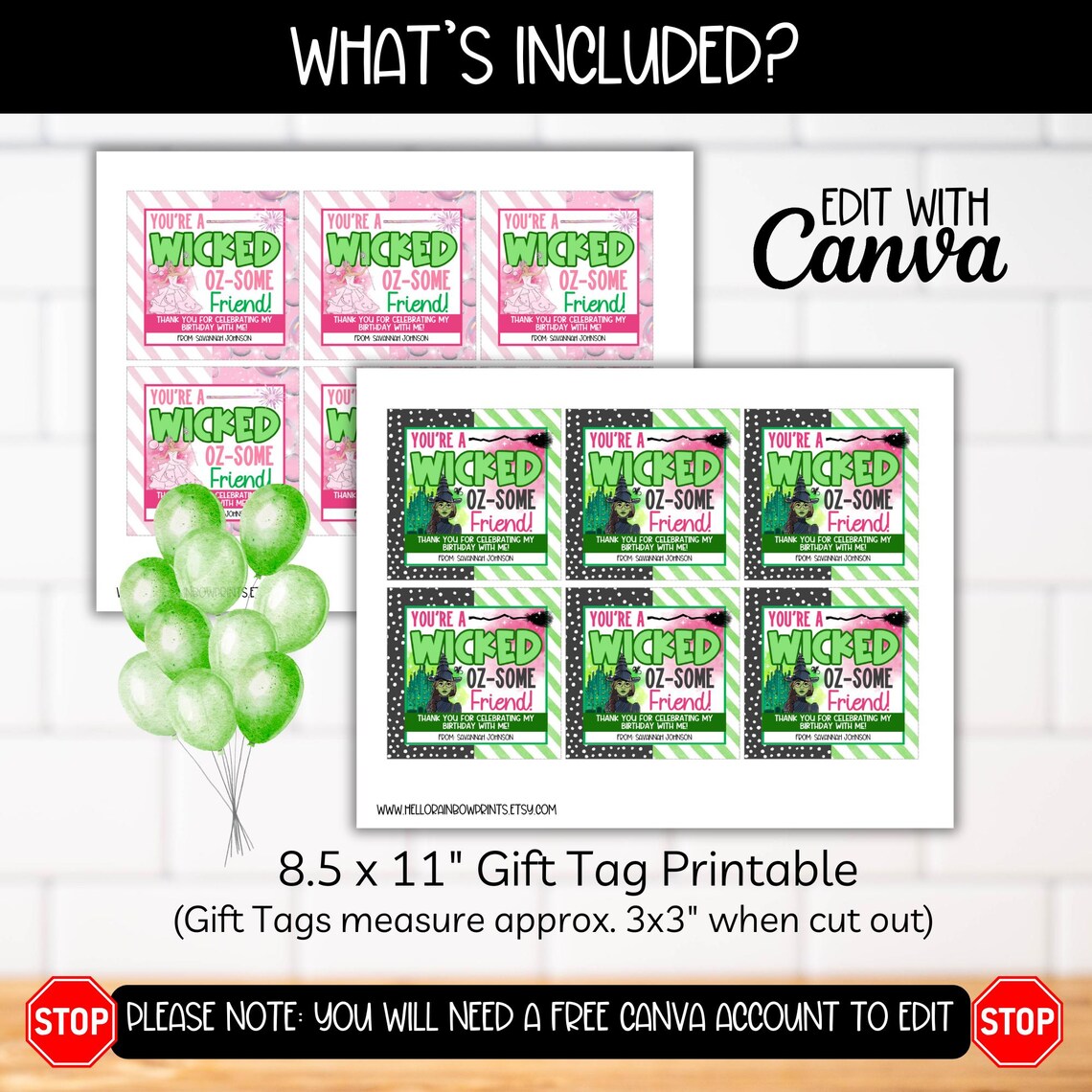 Wicked Birthday Party Favor Gift Tags Template Bundle, Wicked Thank You ...