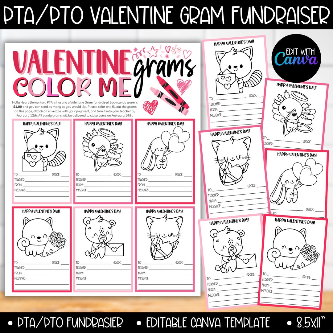 Valentine's Day Coloring Candy Gram Fundraiser Flyer Forms Tag Template ...
