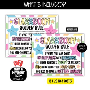 Pastel Rainbow Classroom Golden Rule Poster, Cute Star Classroom Rules ...