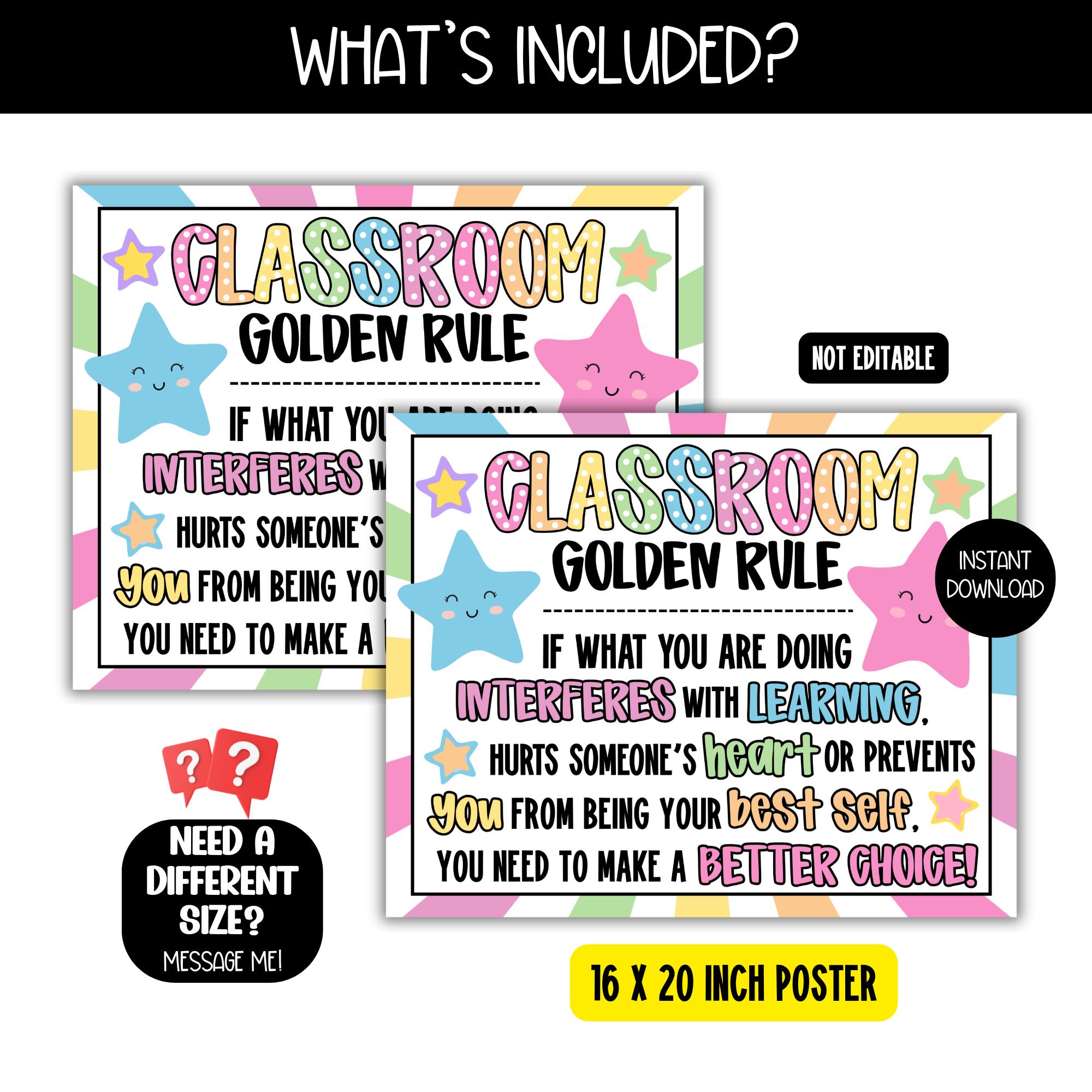 Pastel Rainbow Classroom Golden Rule Poster, Cute Star Classroom Rules ...