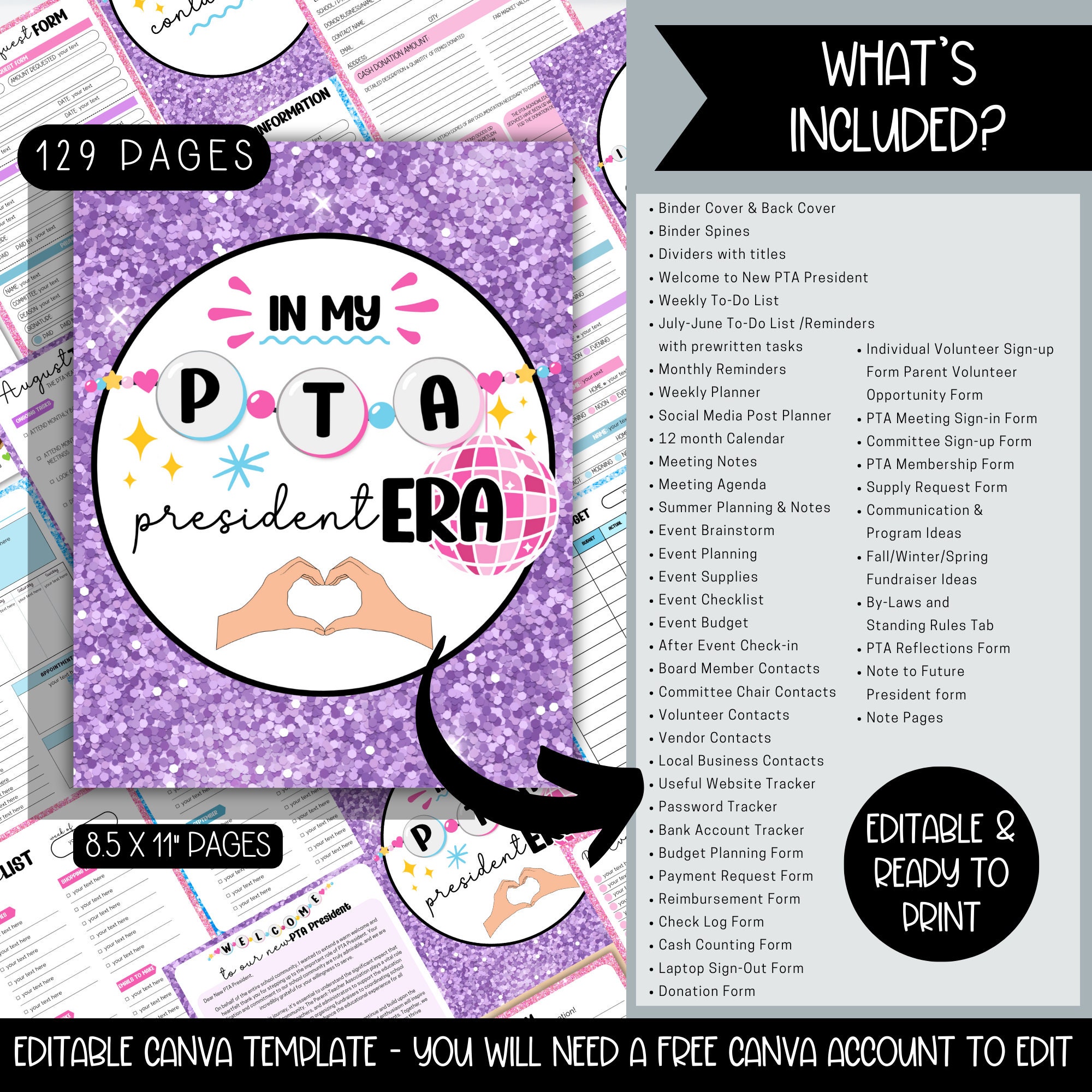 In My PTA President Era Binder Planner Editable Bundle, PTA Meeting ...