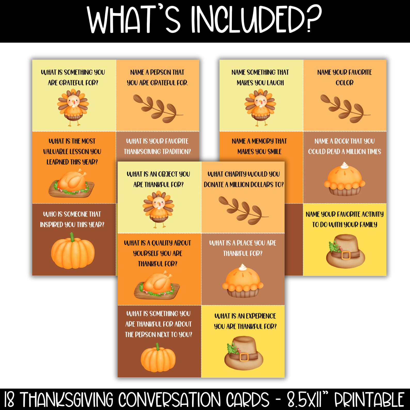 Thanksgiving Conversation Cards, Family Friendly Conversation Starters ...