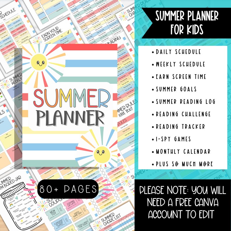 Editable Summer Planner for Kids Template, Summer Screen Time Rules ...