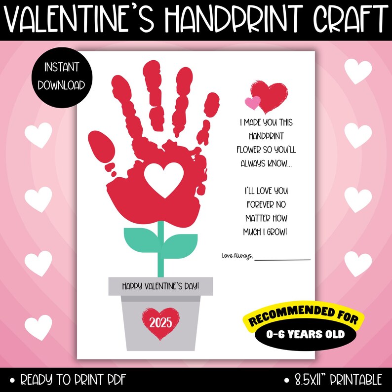 2025 Valentine's Day Handprint Craft Valentine Activities Printables ...