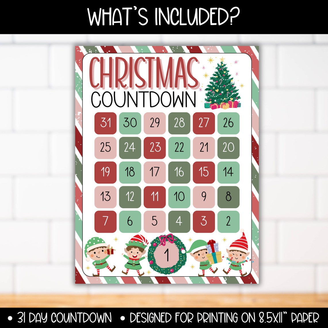 Christmas Countdown Advent Calendar Printable Page, Classroom ...