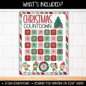 Christmas Countdown Advent Calendar Printable Page, Classroom ...