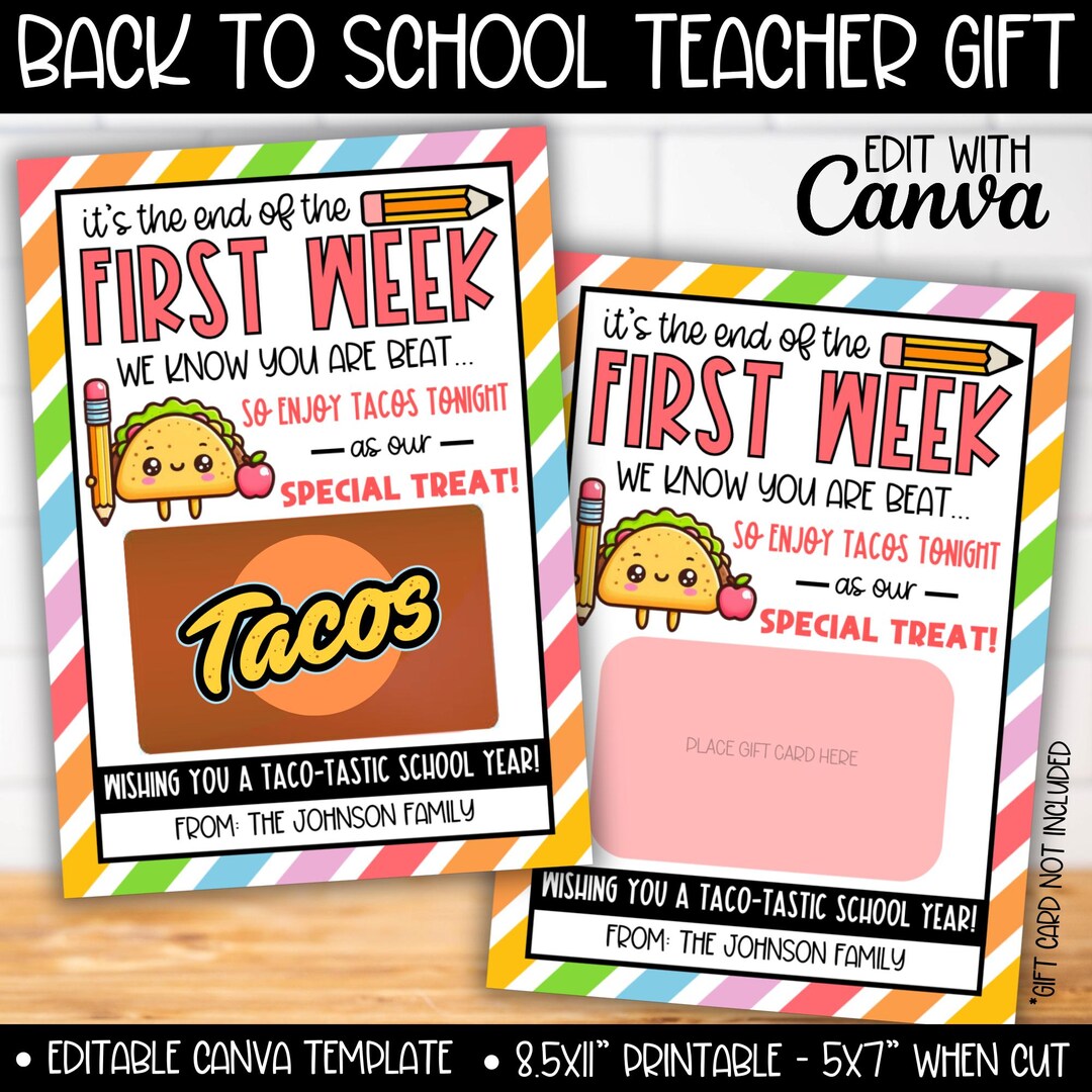 Teacher Dinner on Us Taco Gift Card Holder, First Day of School Tacos ...