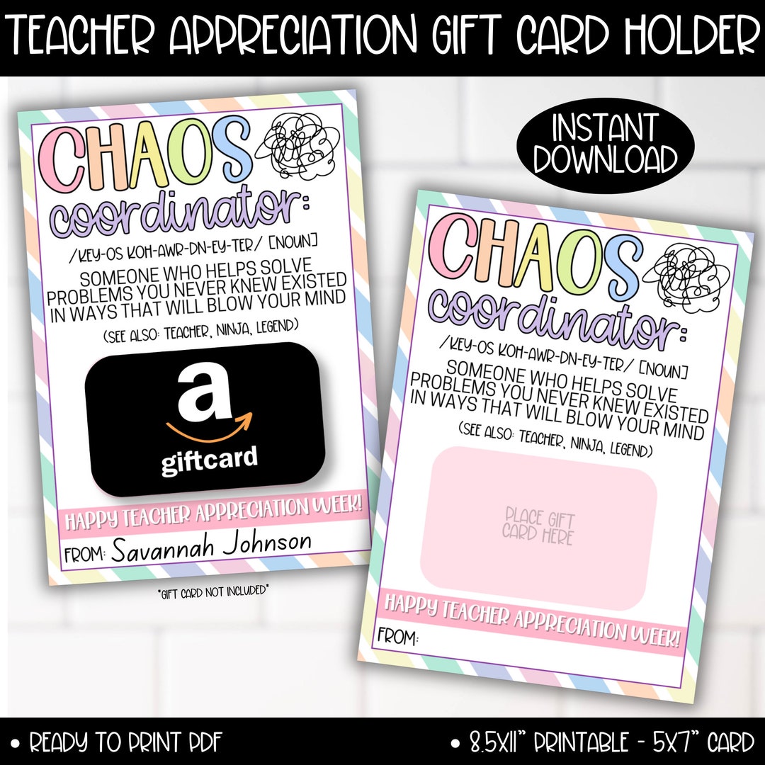 Teacher Appreciation Week Gift Card Holder, Chaos Coordinator Teacher ...