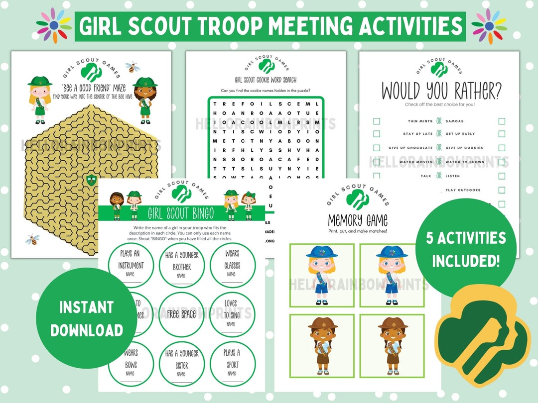 Girl Scout Activity Game Printable Worksheet Gift Bundle Kit, Girl ...