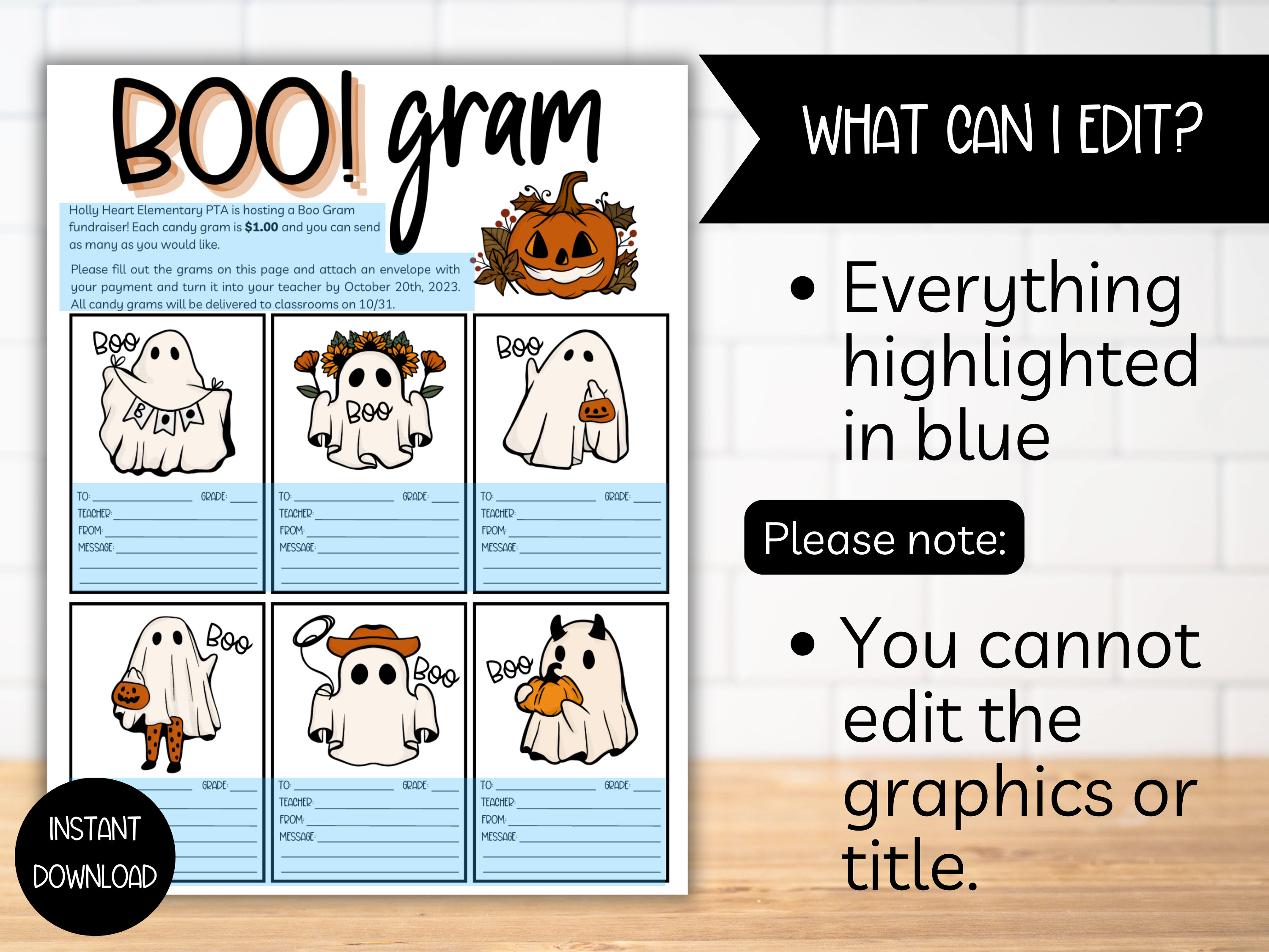 PTA PTO Spooky Boo Gram Fundraiser Flyer Template School - Etsy