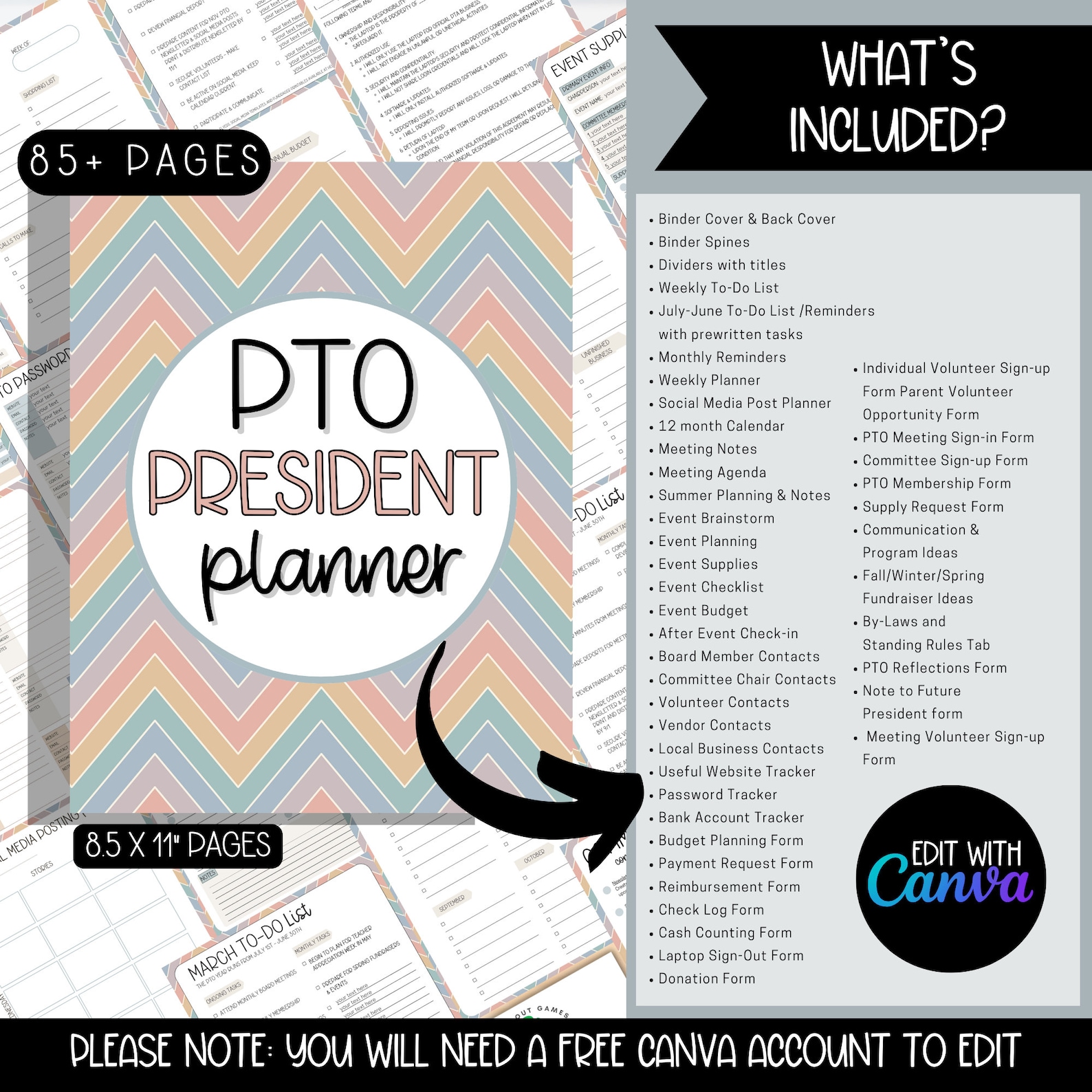 EDITABLE PTO President Leader Binder Template Bundle, PTO Membership ...