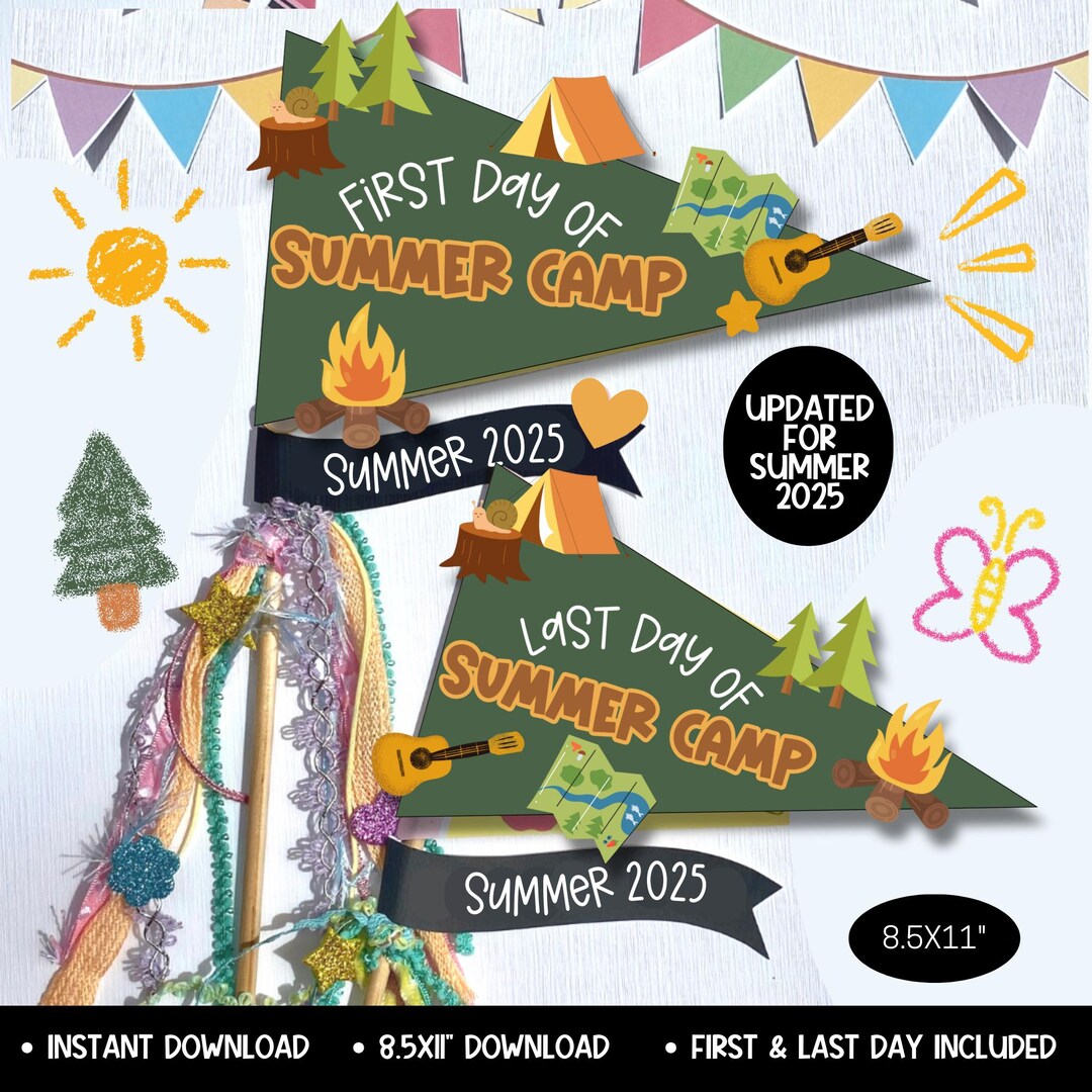 Summer Camp First and Last Day Flag Photo Prop Crafts, 1st Day of ...
