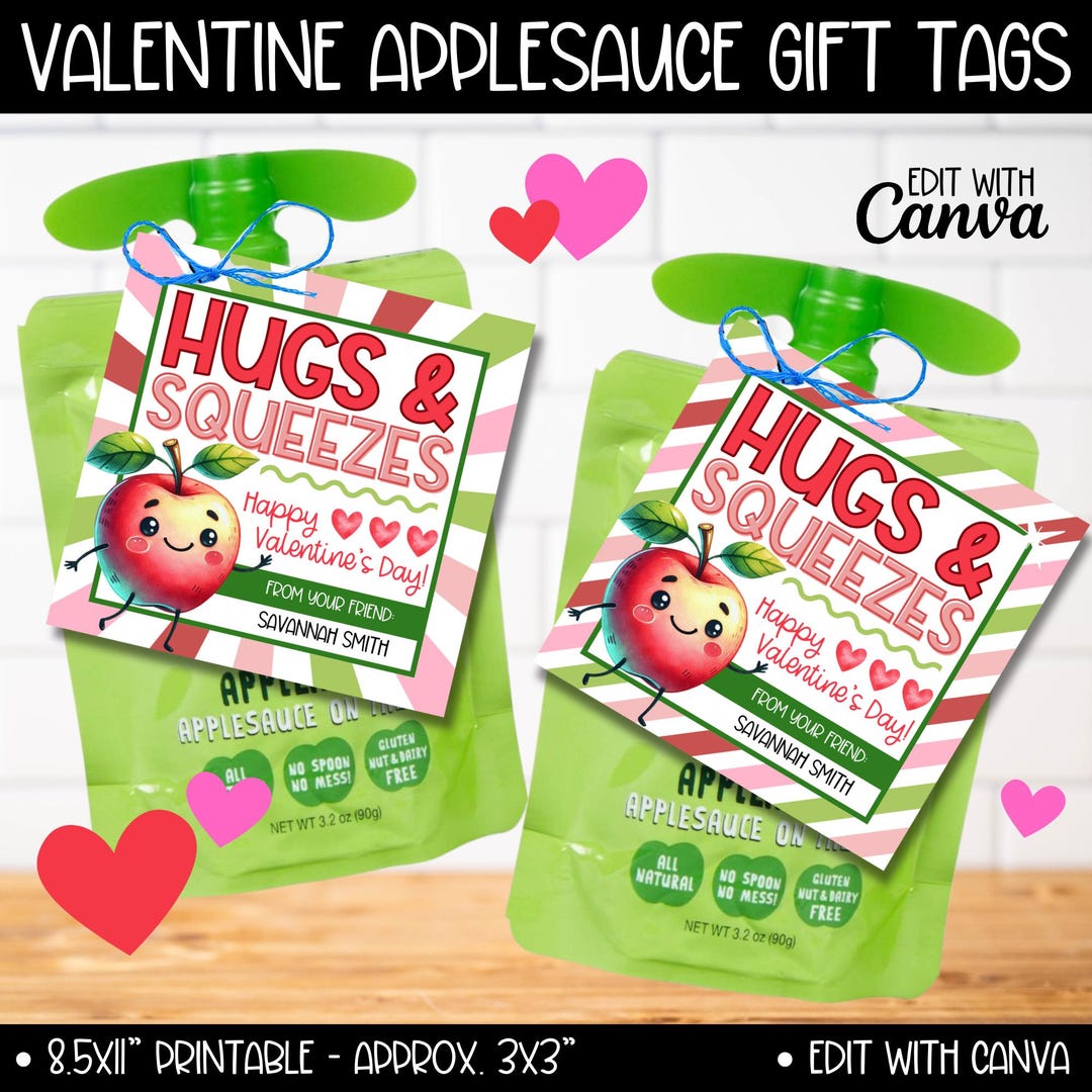 Valentine's Day Applesauce Cards, Valentine Apple Sauce Pouch Class ...