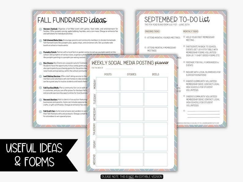 PTA President Planner Binder Printable Calendar Sign-in Budget ...