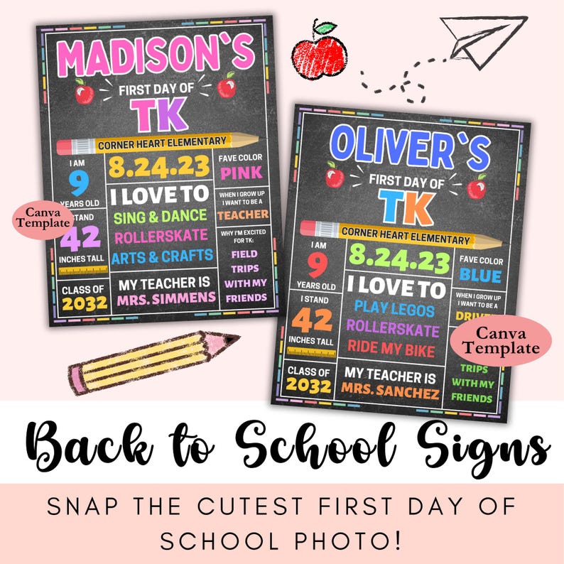 Editable First Day of TK Sign Bundle, Back to School TK Chalkboard ...