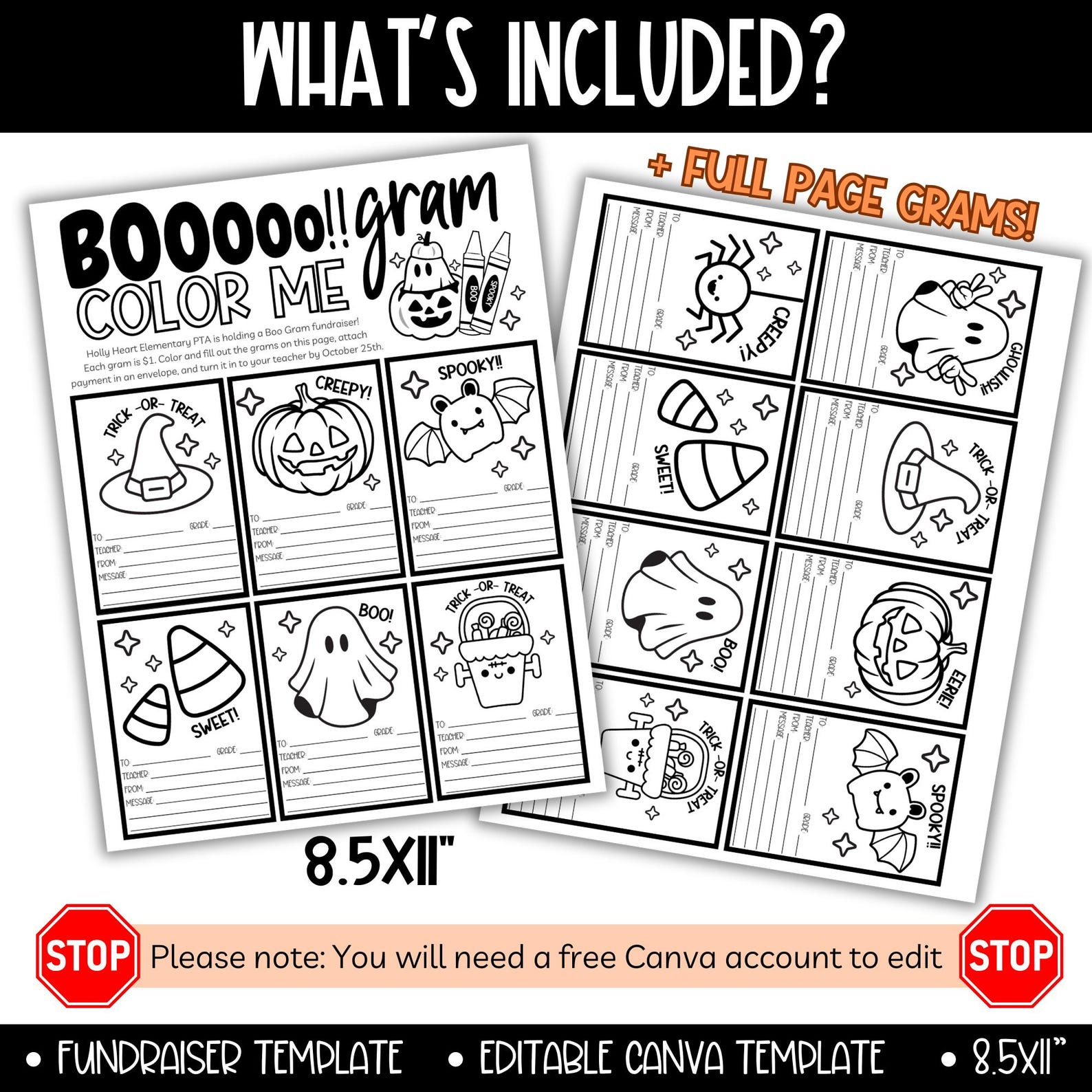Halloween Boo Gram Fundraiser Flyer Template, Black White Printing, PTA ...