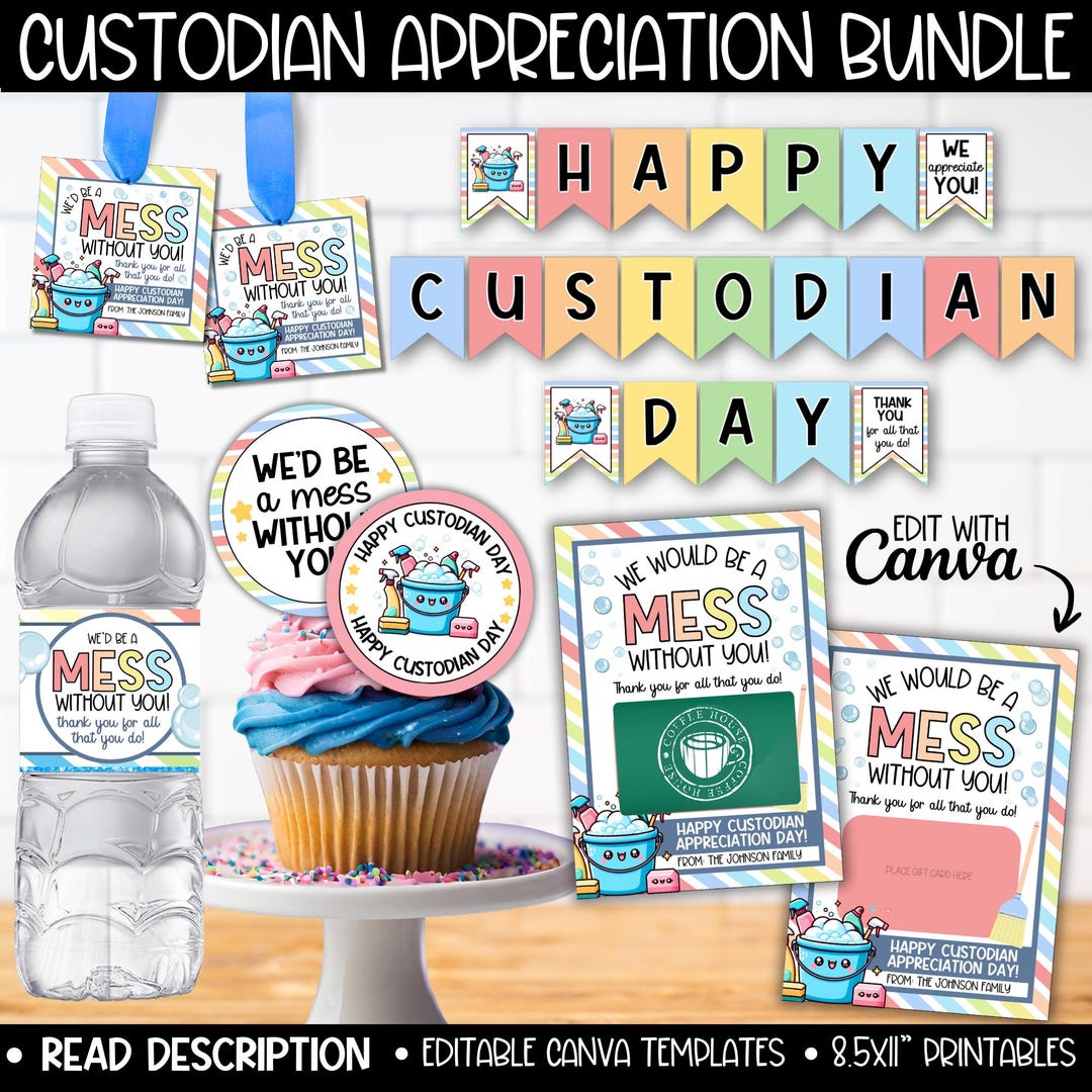 Custodians Appreciation Day Gift Tags Banner Bundle, Custodian Janitor ...